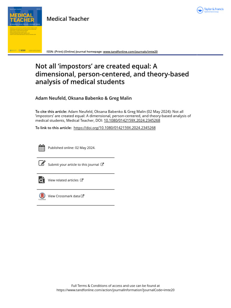 Impostor Phenomenon in Medical Students | PDF | Psychology