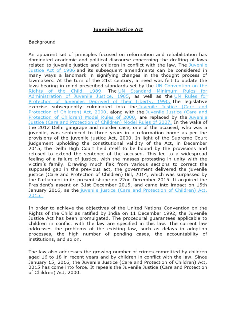 Juvenile Justice Act Notes | PDF | Juvenile Court | Crimes