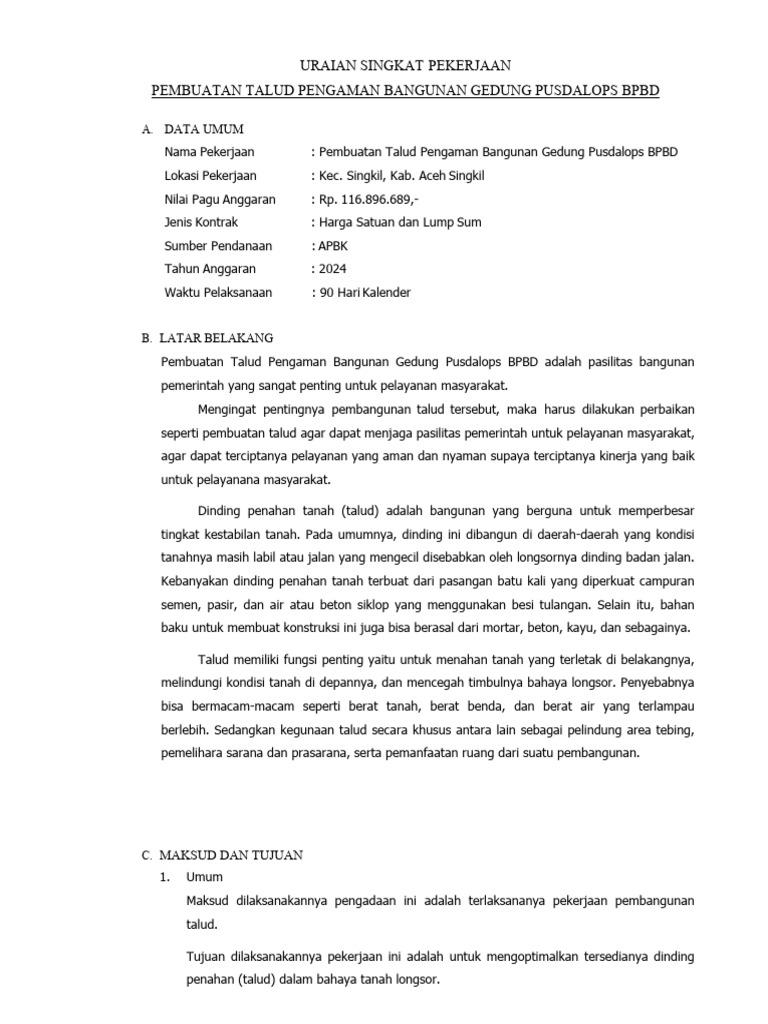 Pembuatan Talud Pengaman BPBD Aceh Singkil | PDF | Teknologi & Rekayasa