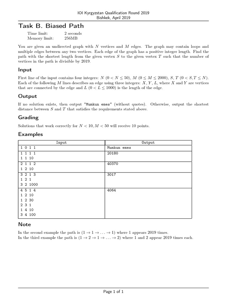 IOI Kyrgyzstan Qualification Round 2019 Question 2 | PDF