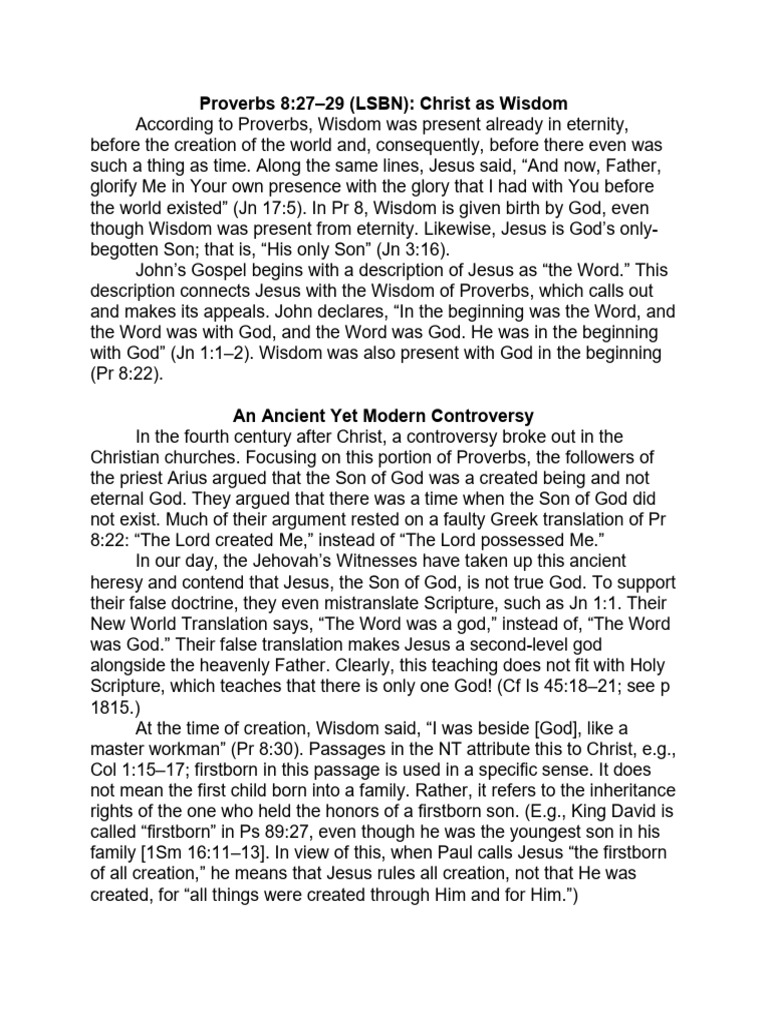 Proverbs 8 Note | PDF | Logos (Christianity) | God The Father