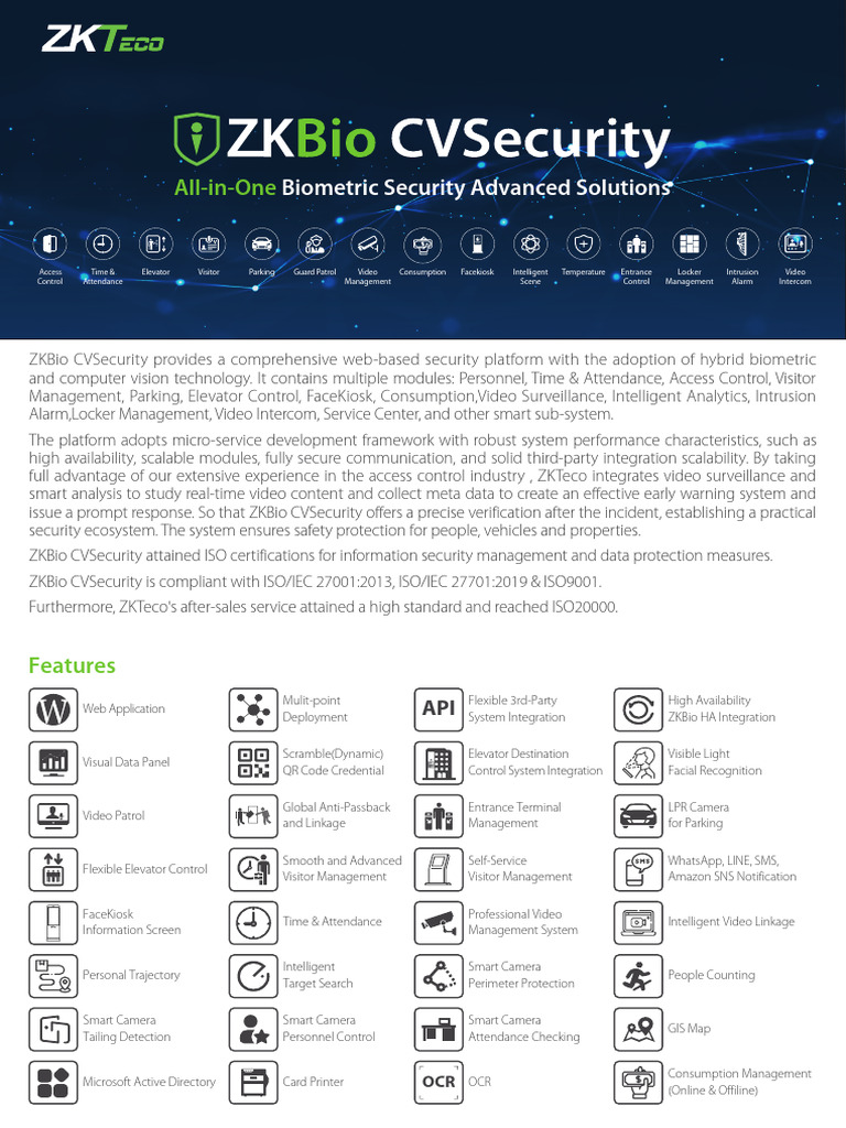 ZKBio CVSecurity: Advanced Biometric Solutions | PDF | Access Control ...