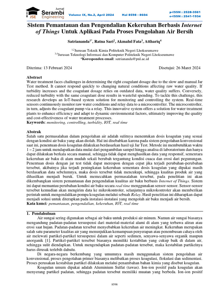 Sistem Pemantauan dan Pengendalian Kekeruhan Berbasis Internet of ...