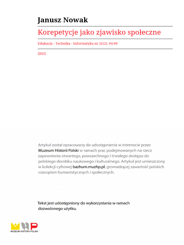 J. Nowak Korepetycje Jako Zjawisko Spoleczne | PDF