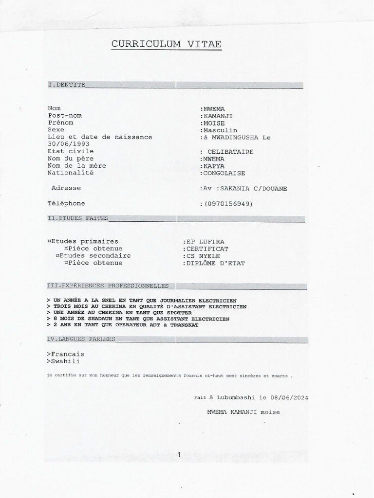 Scan CV Mwema | PDF