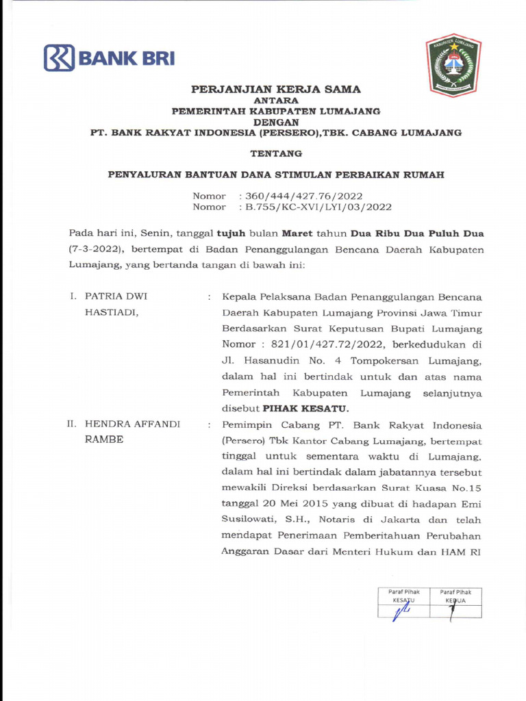 MoU BRI Kab. Lumajang | PDF