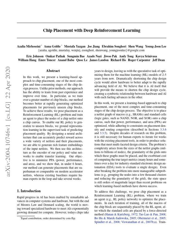 Chip Placement With Deep Reinforcement Learning | PDF | Mathematical Optimization | Applied ...