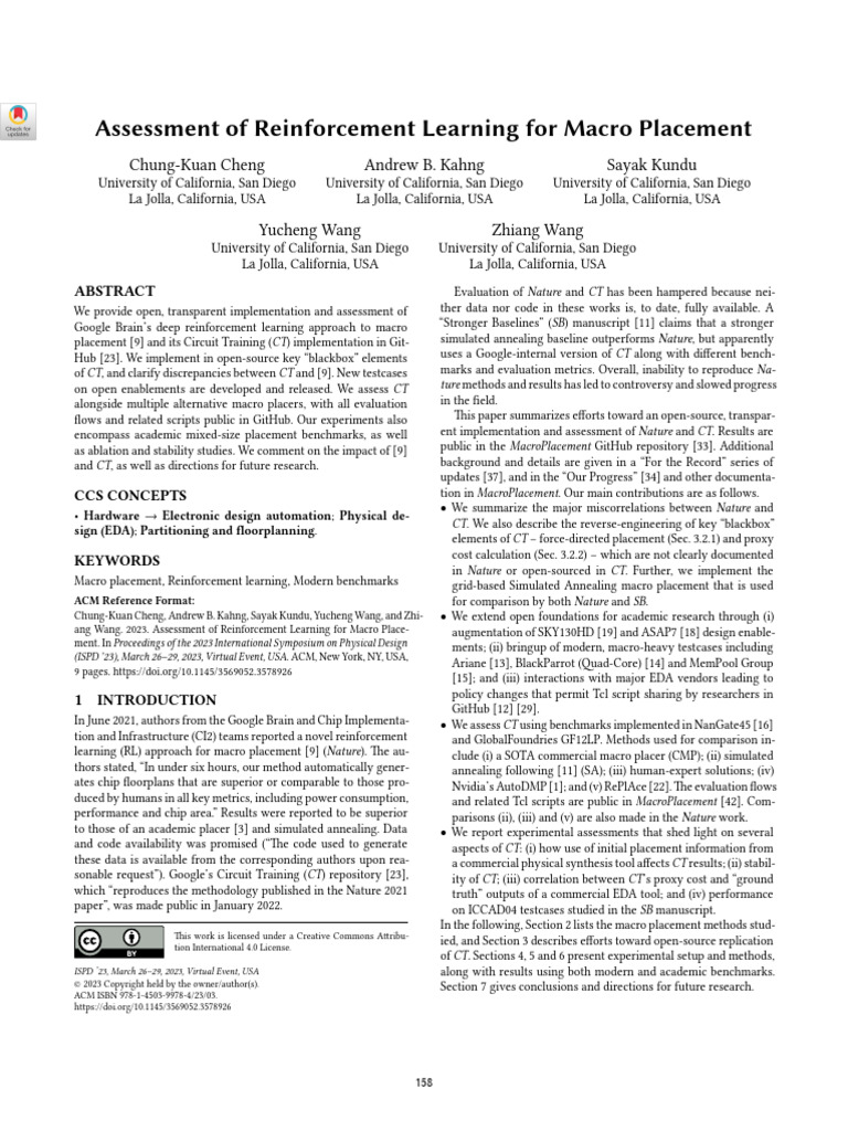 Assessment of Reinforcement Learning For Macro Placement | PDF ...