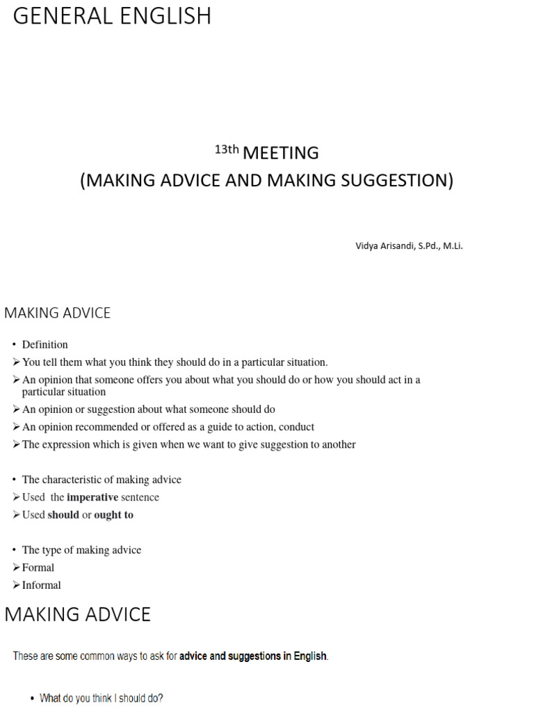 13th Meeting Making Advice and Suggestion | PDF | Linguistic Typology ...