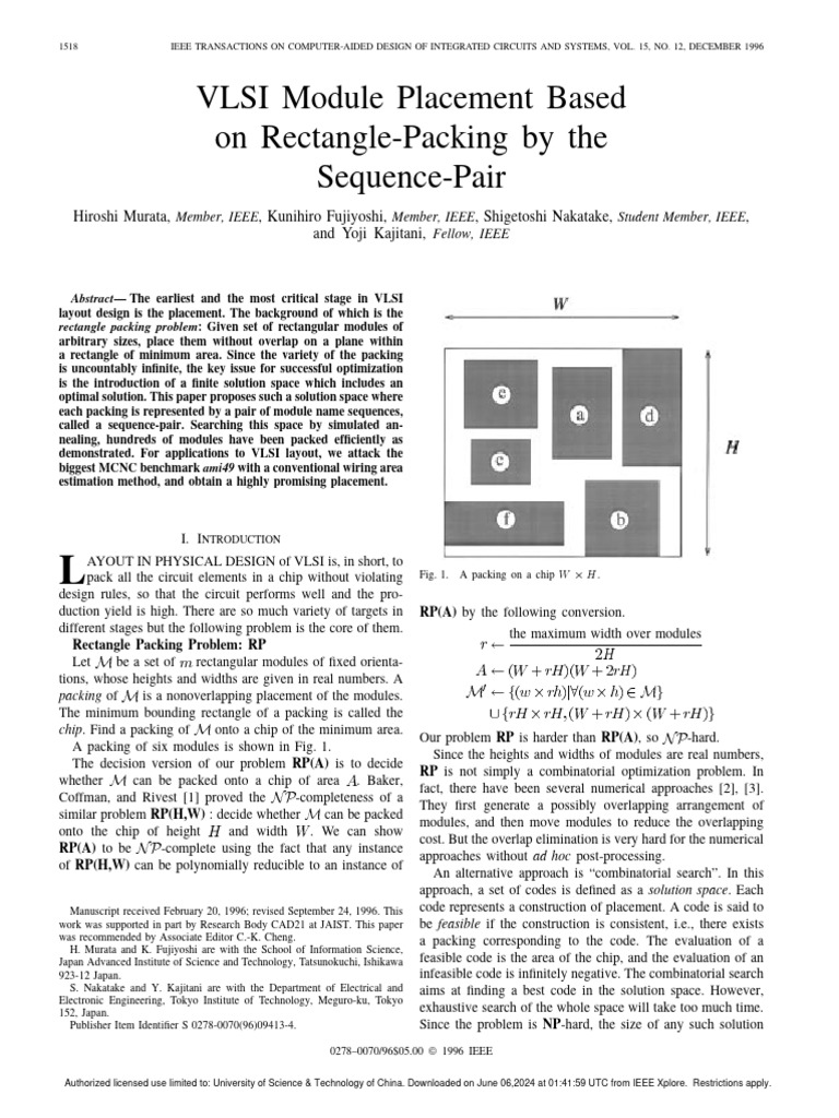 VLSI Module Placement Based On Rectangle-Packing by The Sequence-Pair | PDF | Length ...