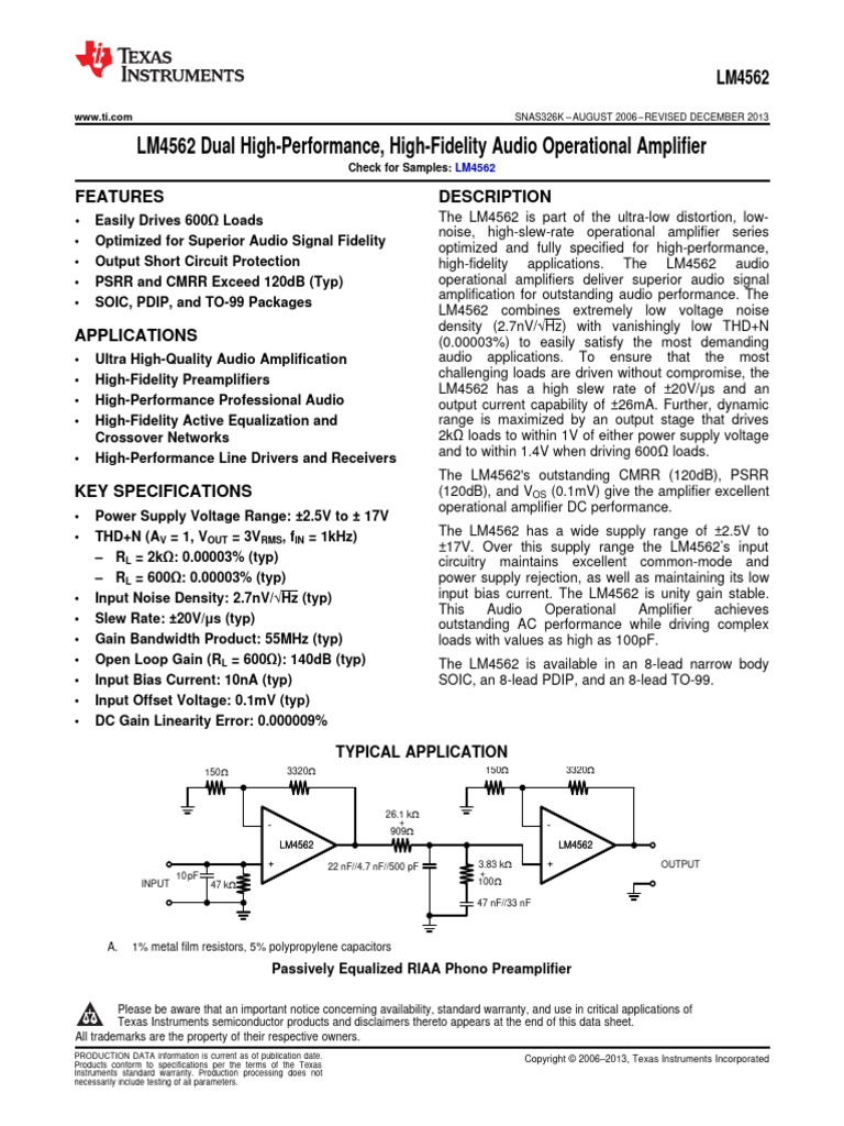 LM 4562 | PDF | Amplifier | Operational Amplifier