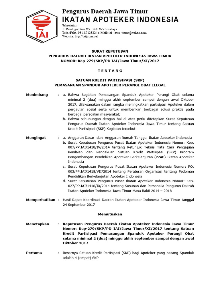 SK SKP 279-2017 Pemasangan Spanduk Perangi Obat Ilegal | PDF