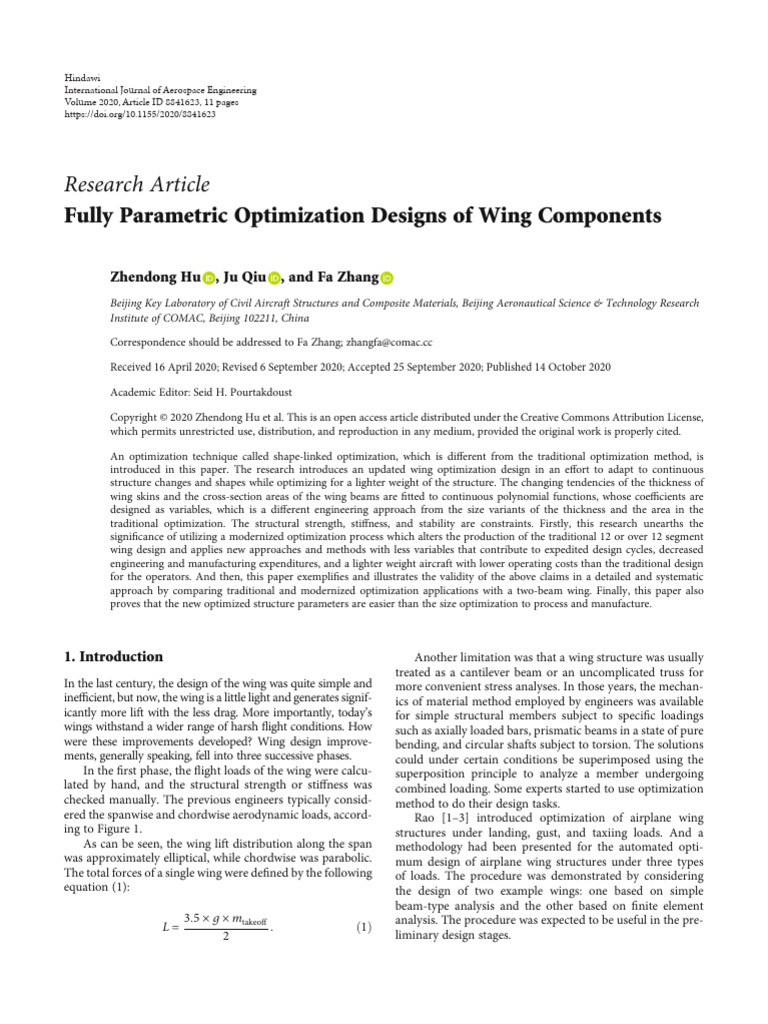 Fully Parametric Optimization Designs Of Wing Comp Pdf Mathematical