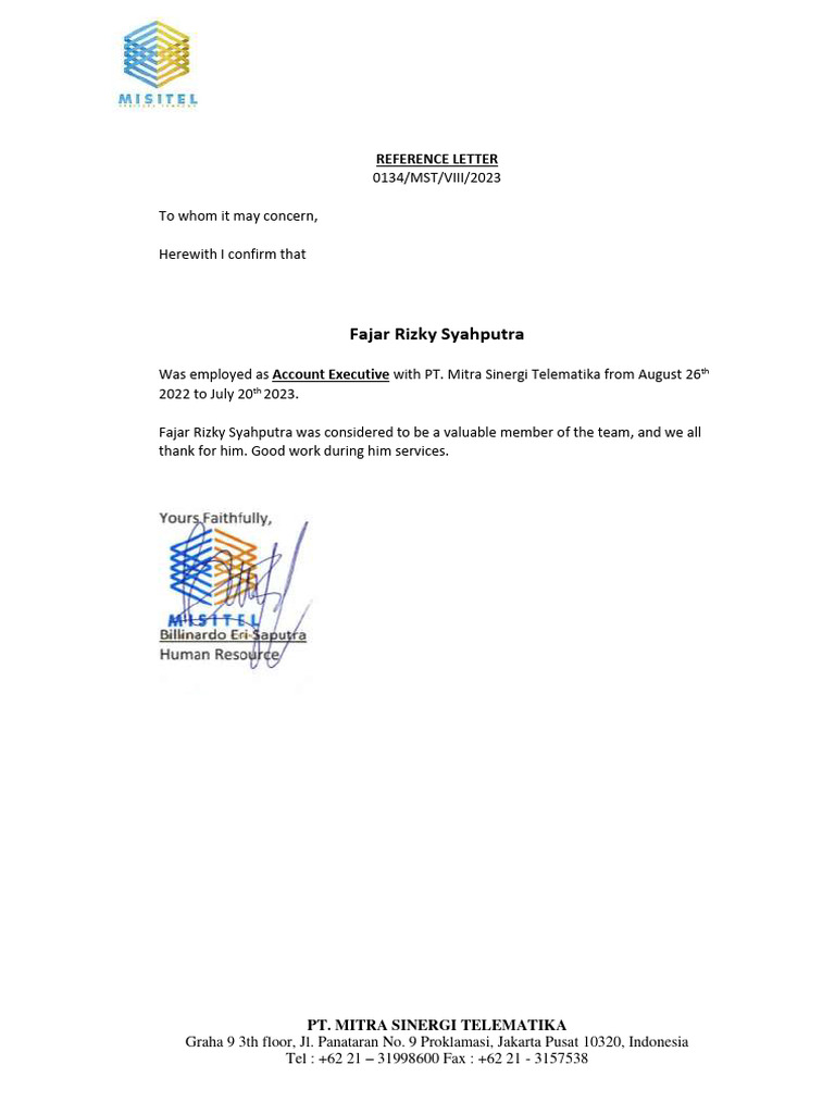 Fajar Rizky Syahputra (Paklaring) | PDF