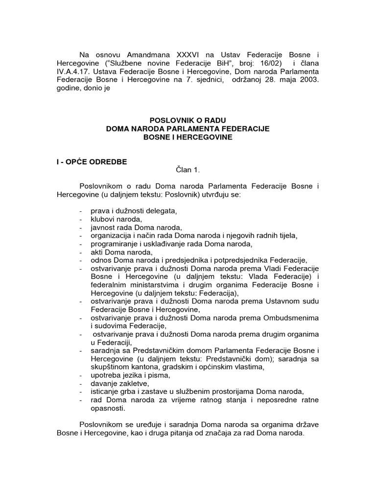 Poslovnik o Radu - Bos | PDF