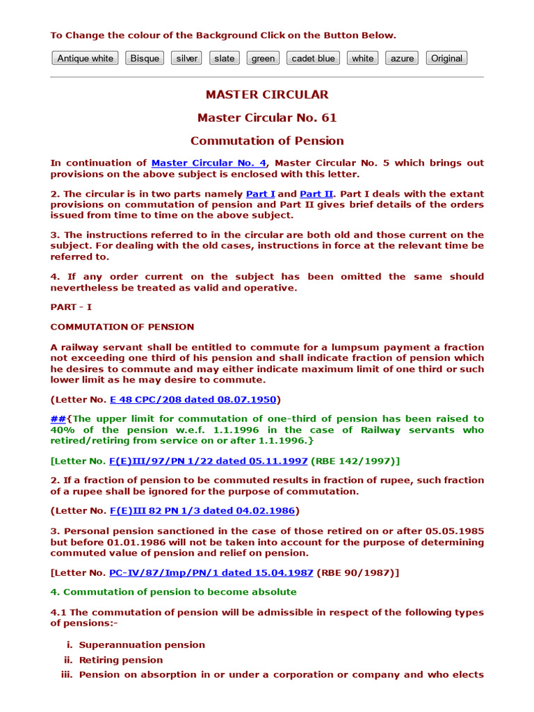 Master - Circular - 61 Commutation of Pension | PDF | Pension | Retirement