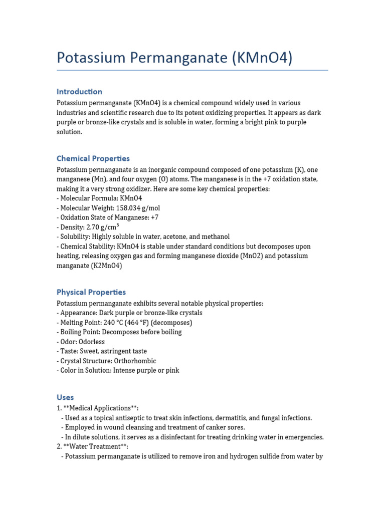 Potassium_Permanganate_Extended | PDF | Chemical Compounds | Chemical ...