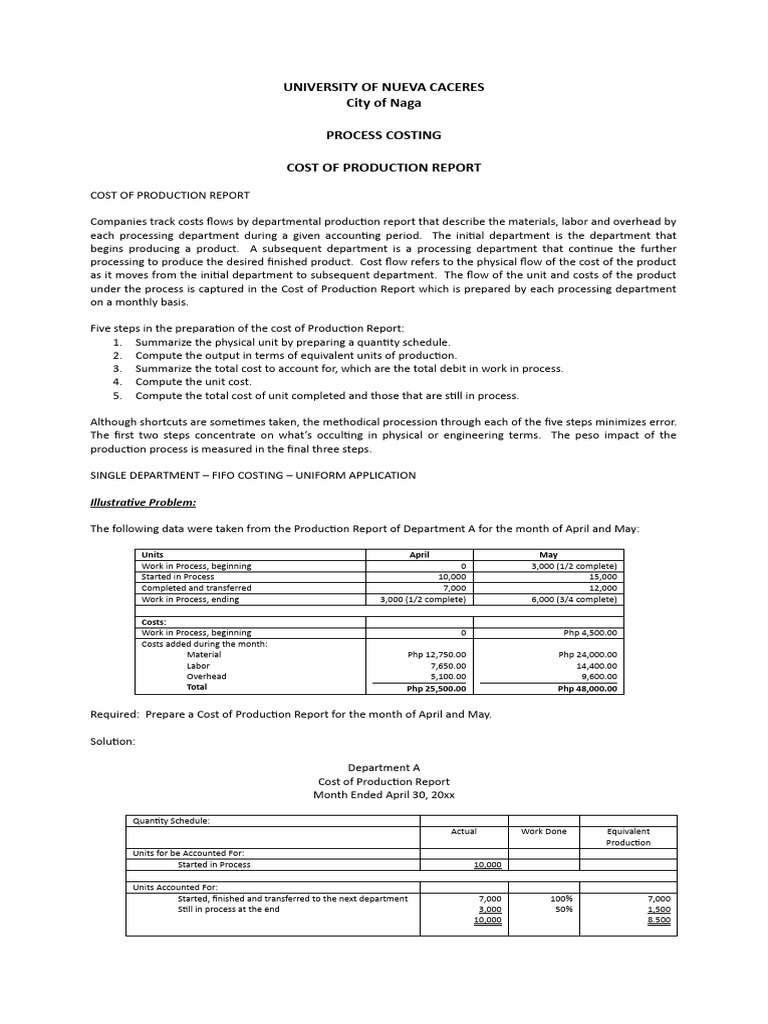 Cost of Production Report Guide | PDF | Cost | Equations