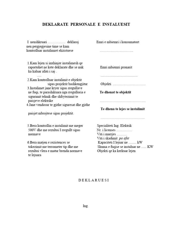 DEKLARAT E INSTALUESIT PROTOKOLL TOKEZIMI Bosh | PDF