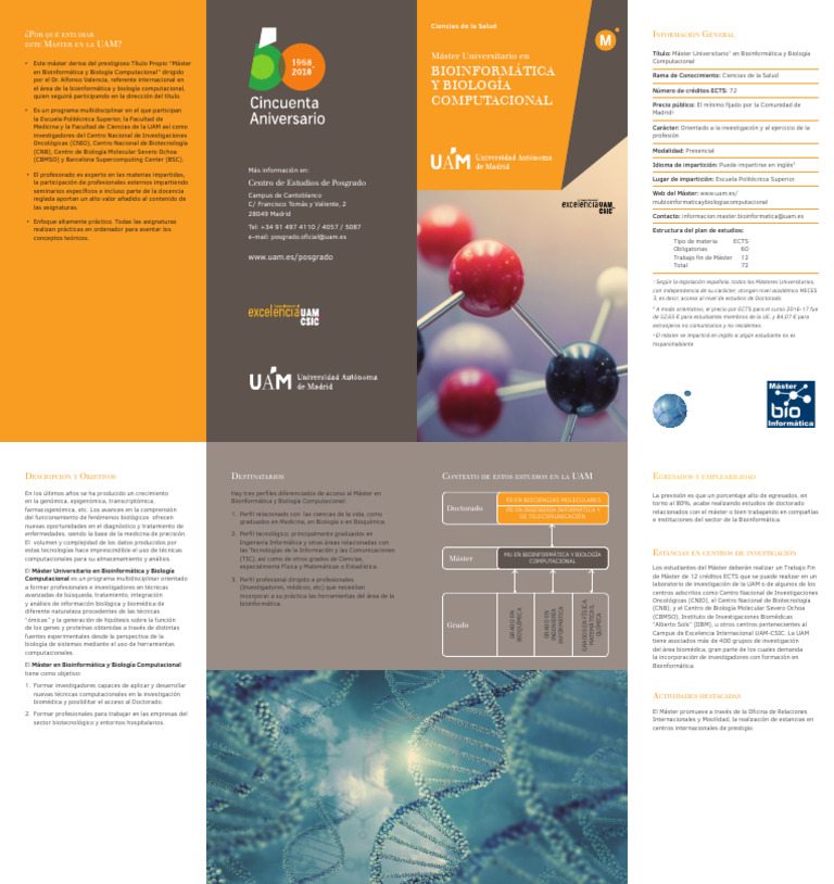 Díptico Máster Bioinformático | PDF | Bioinformática | Biotecnología