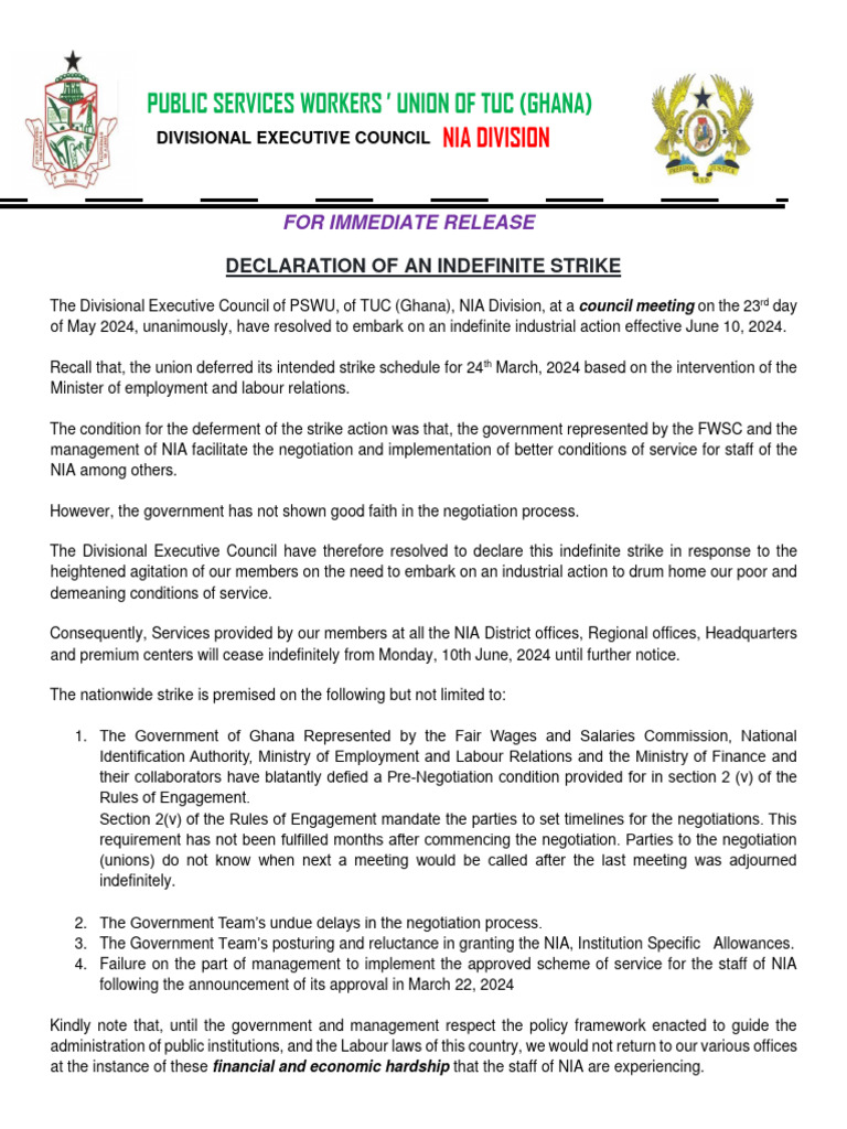 Final Notice - Declaration of Indefinite Strike | PDF | Strike Action | Labor