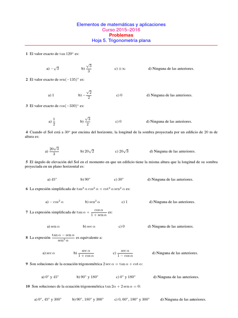 Hoja 5 | PDF | Funciones trigonométricas | Geometria clasica