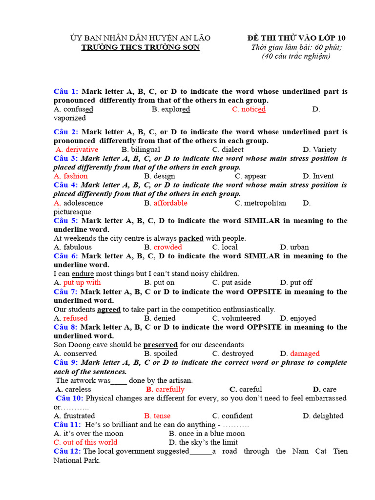 ĐỀ 1 NỘP PGD | PDF | Adolescence | Subject (Grammar)