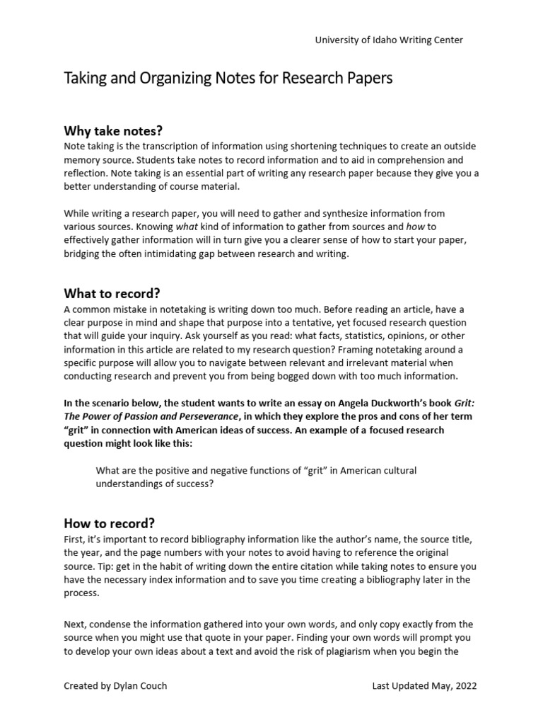 Effective Note-Taking for Research Papers | PDF | Grit (Personality ...
