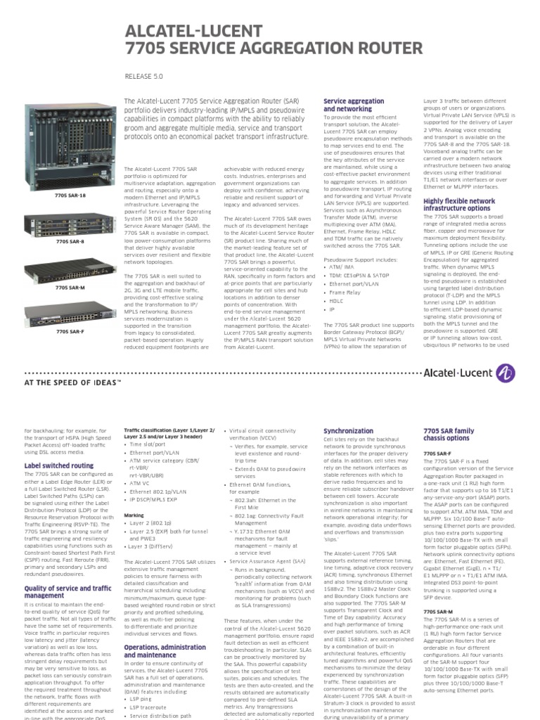 ALU - 7705 SAR Datasheet | PDF | Multiprotocol Label Switching | Networking