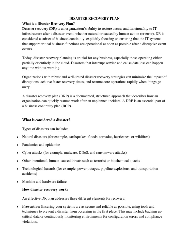 Disaster Recovery Plan What Is A Disaster Recovery Plan? | PDF ...