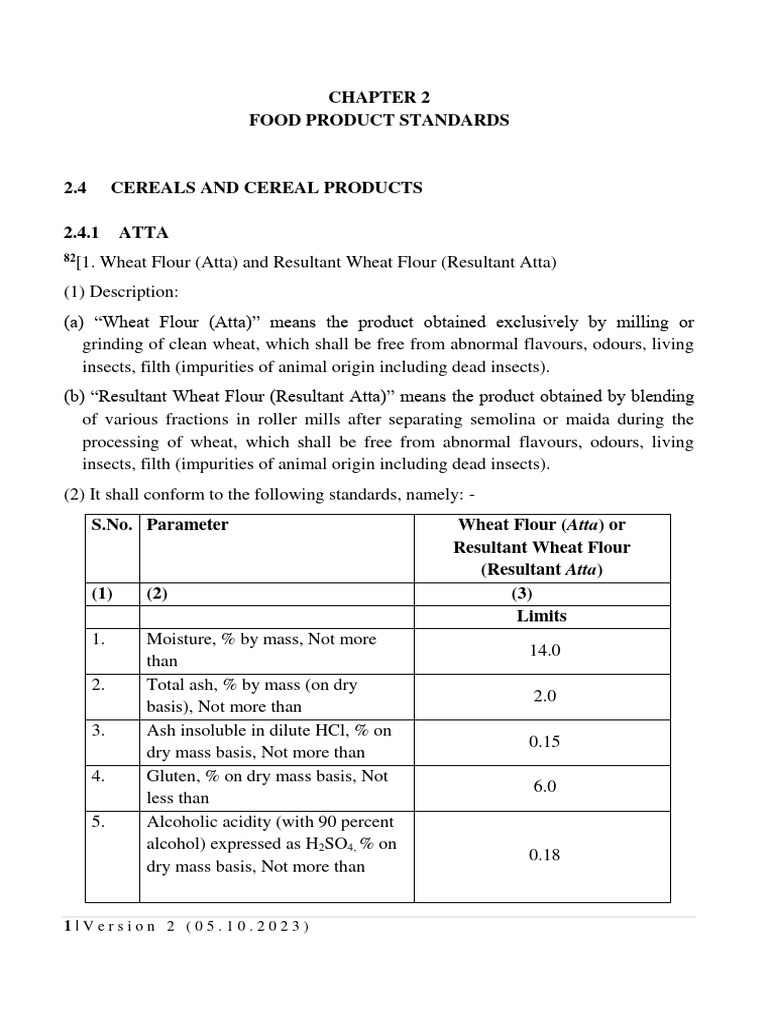 Food Standards for Cereals and Products | PDF | Flour | Oat
