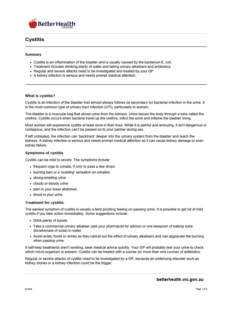 Cystitis | PDF | Urinary Tract Infection | Medical Specialties