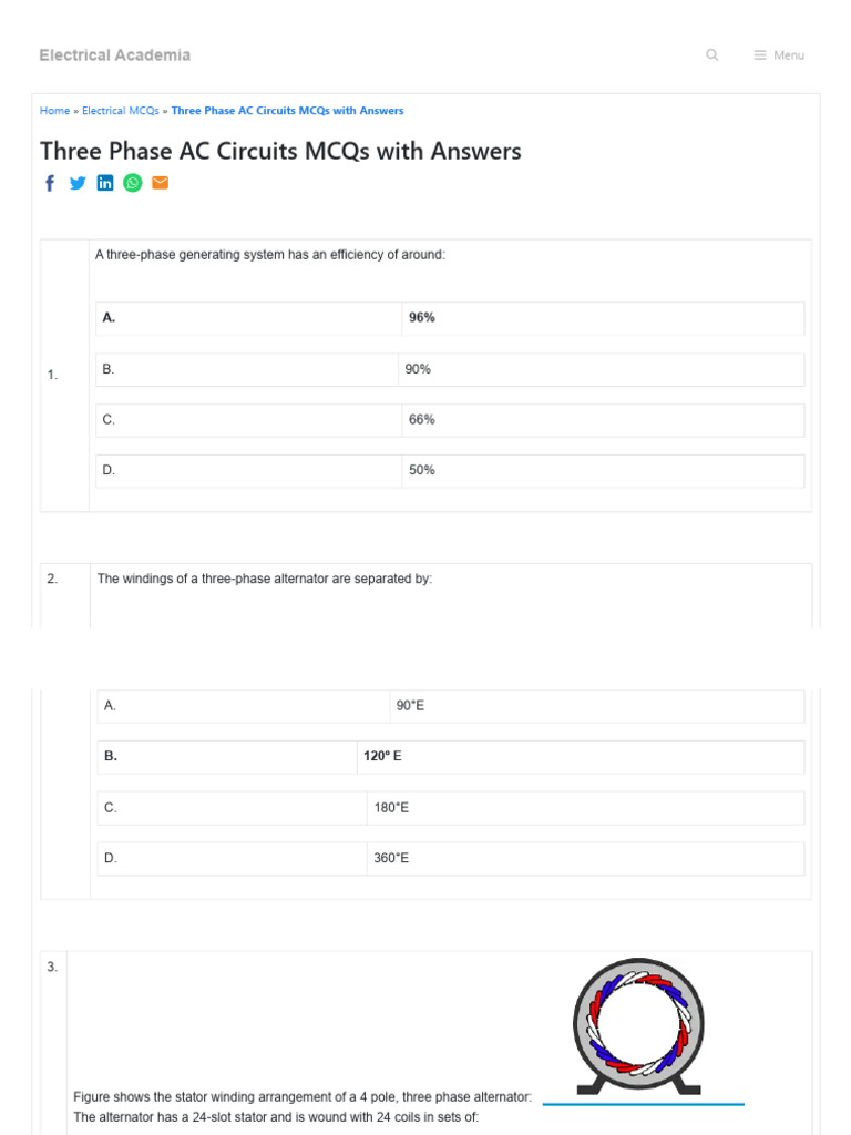 Three Phase AC Circuits MCQs With Answers - Electrical Academia | PDF ...
