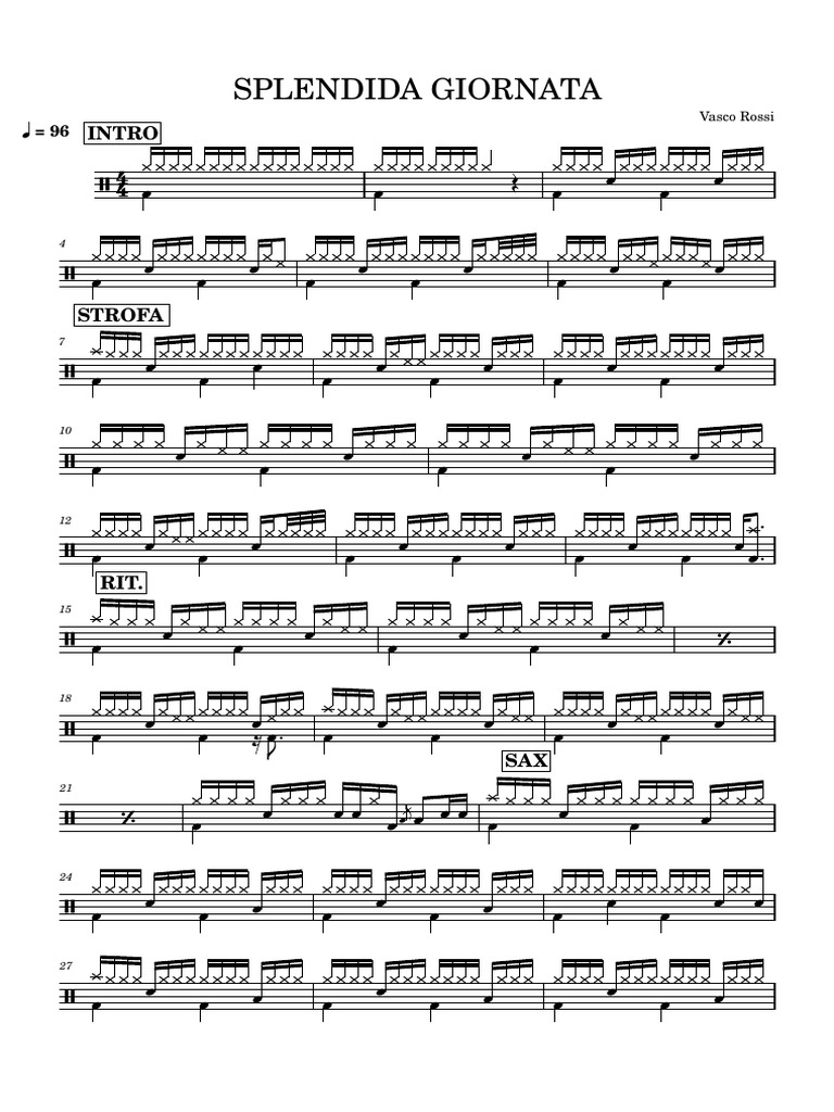 Splendida Giornata - Vasco Rossi (Drums Transcription) | PDF