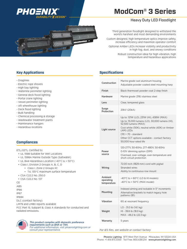 n5499988d Modcom 3 Spec Sheet | PDF | Lighting | Light Emitting Diode