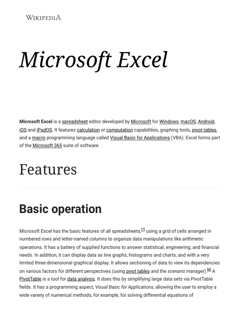 Microsoft Excel - Wikipedia | PDF | Microsoft Excel | Visual Basic For Applications