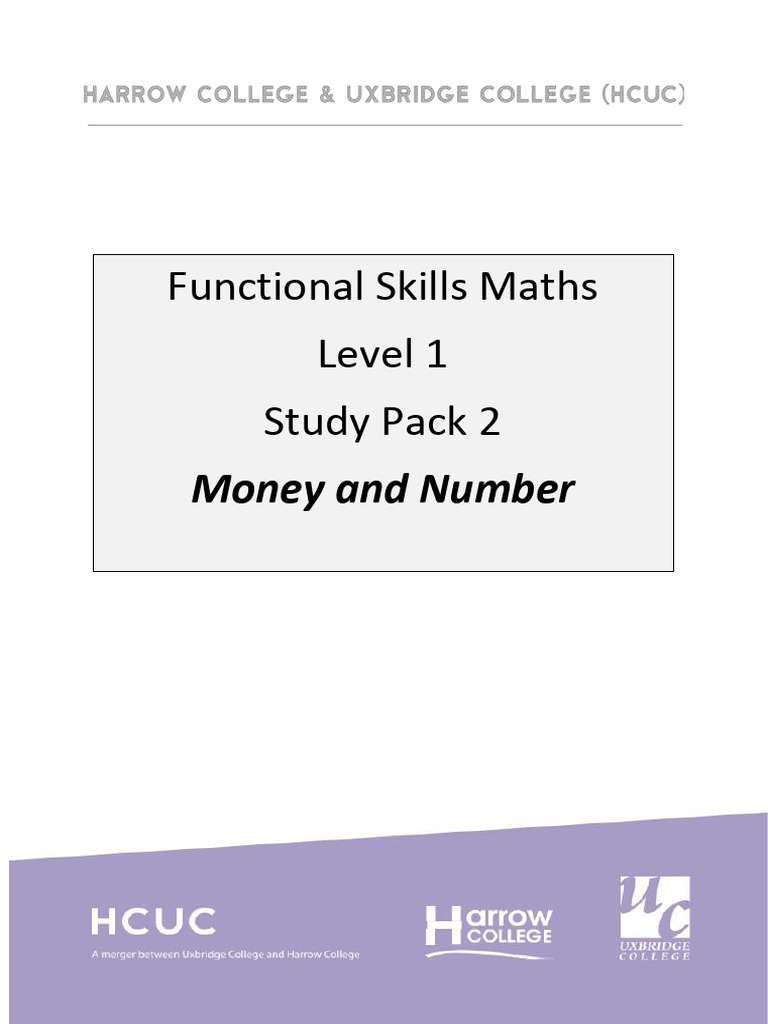 Functional Skills Maths Level 1 Study Pack 2 | PDF | Discounting | Percentage