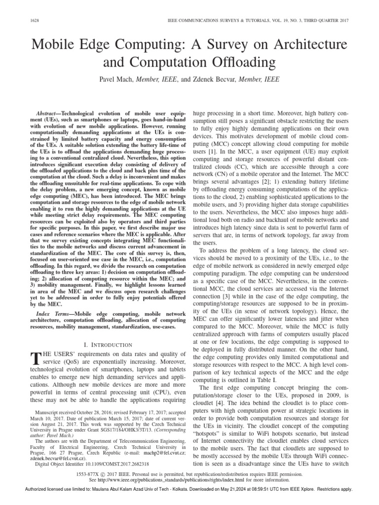 Mobile Edge Computing A Survey On Architecture and Computation Offloading | PDF | Computer ...