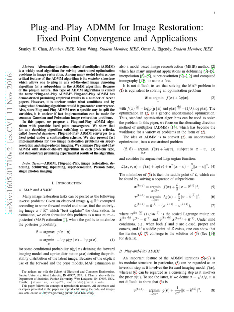 Plug-And-Play ADMM For Image Restoration | PDF | Mathematical Analysis | Algorithms