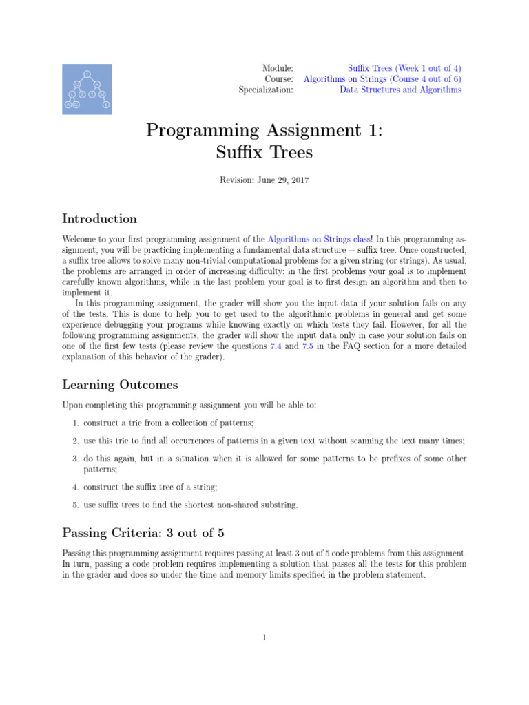 Programming Assignment 1: Suffix Trees | PDF | Computer Program ...