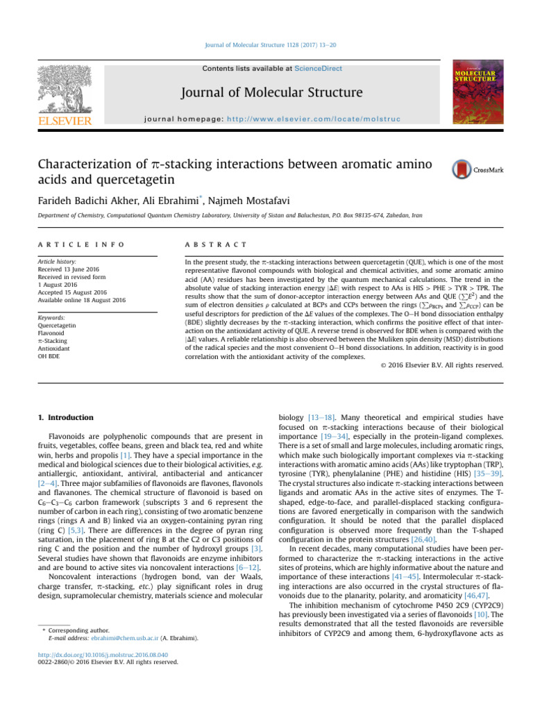 Characterization of Pi Stacking Interaction Between Aromatic Amino Acid and Quercetagetin | PDF ...