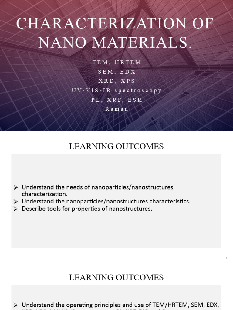 Nanomaterial Characterization Techniques | PDF | Nanomaterials | Energy ...