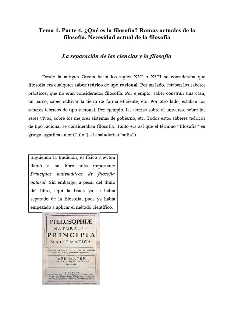 Tema 1. Parte 4. Qué Es La Filosofía Ramas Actuales de La Filosofía. Necesidad Actual de La ...