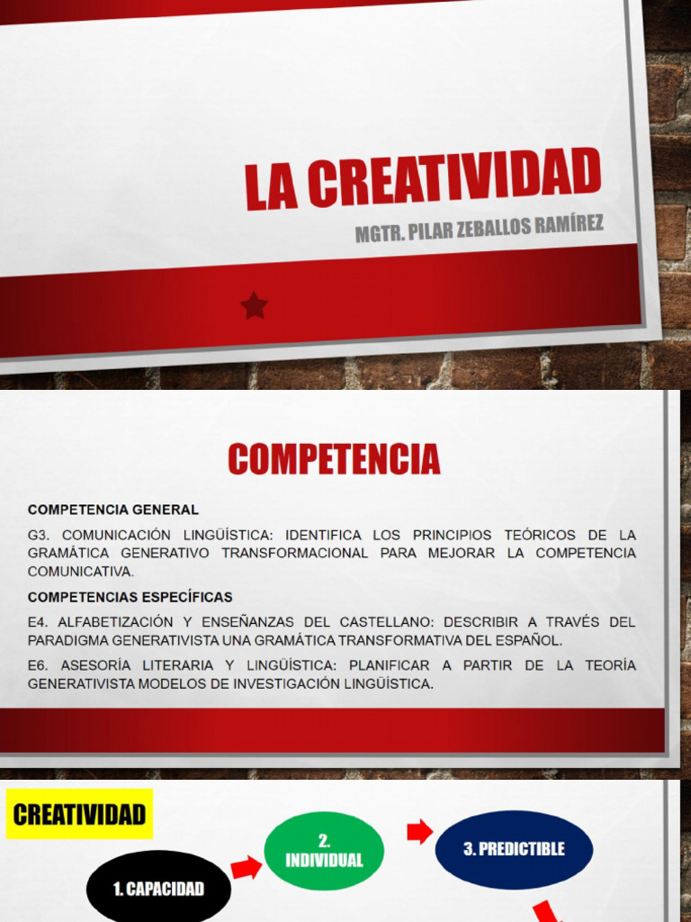 Tema 4 La Creatividad. Las Nuevas Dicotomías Competencia y Actuación ...