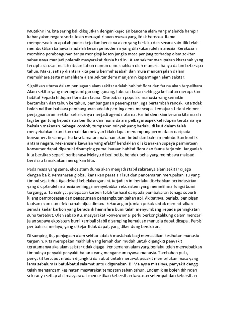 KEPENTINGAN MENJAGA KEBERSIHAN ALAM SEKITAR | PDF