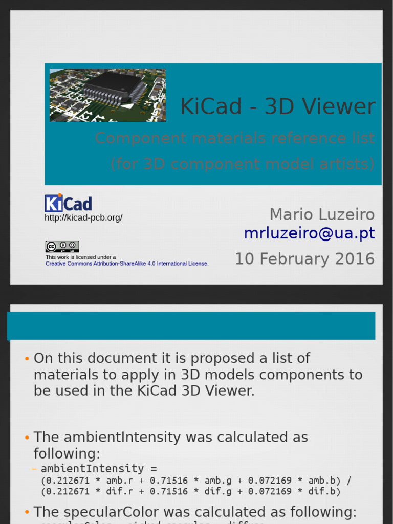 KiCad - 3D Viewer - Component Materials Reference List - MarioLuzeiro | PDF | Electromagnetic ...