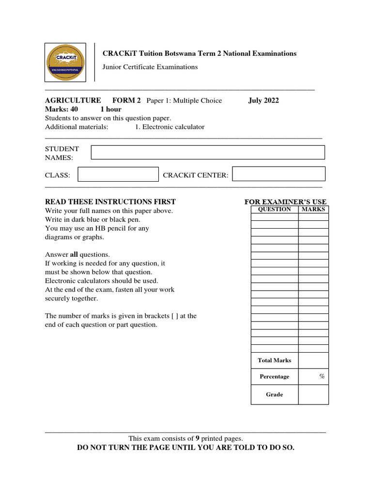 Form 2 Agric Paper 1 | PDF | Agriculture | Soil