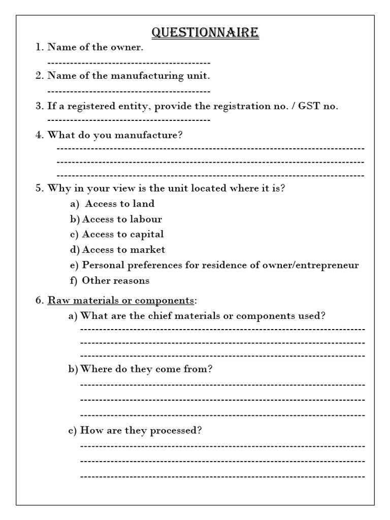 Questionnaire (2) | PDF | Capital (Economics) | Business