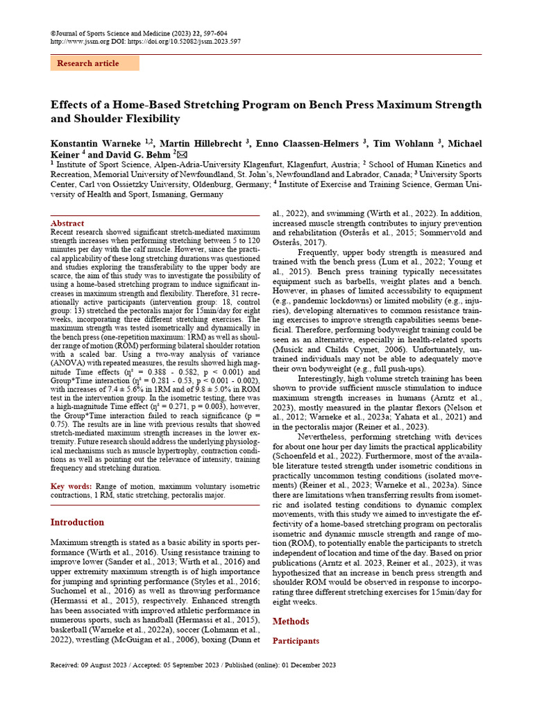 Effects of A Home-Based Stretching Program On Bench Press Maximum Strength and Shoulder ...
