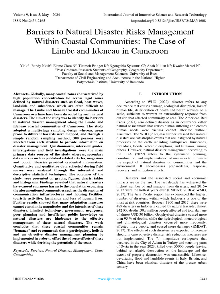 Barriers To Natural Disaster Risks Management Within Coastal ...